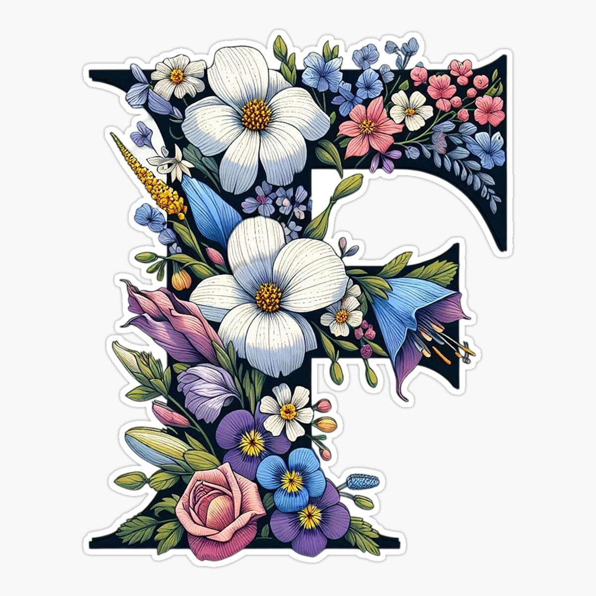 Onim Floral Letter F Sticker, Phone Decal Water Bottle Stickers Car ...