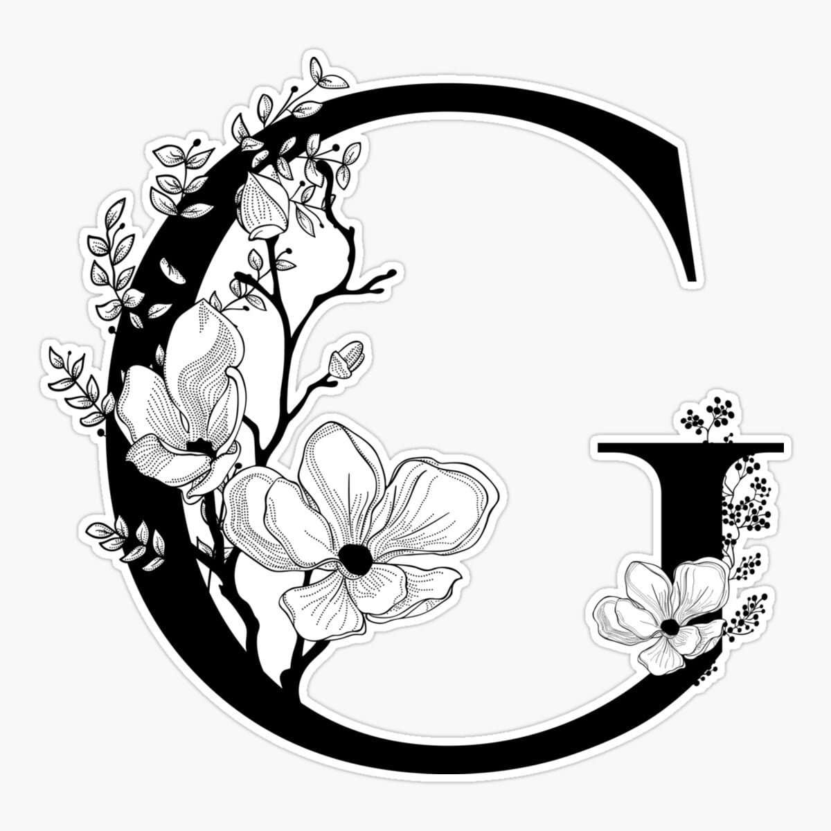 Onim Floral Letter G Sticker, Phone Decal Water Bottle Stickers Car ...