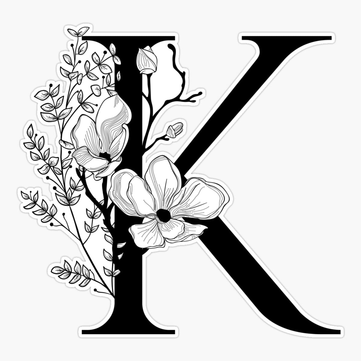 Onim Floral Letter K Sticker, Phone Decal Water Bottle Stickers Car ...