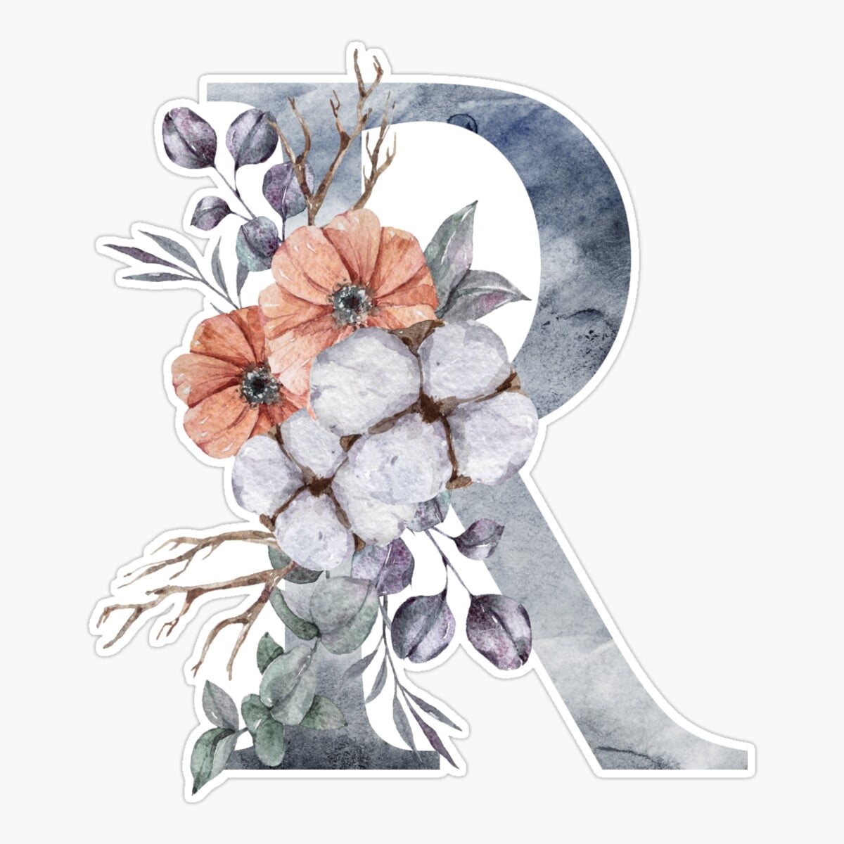 Onim Floral Letter R Graphic Sticker, Phone Decal Water Bottle Stickers ...