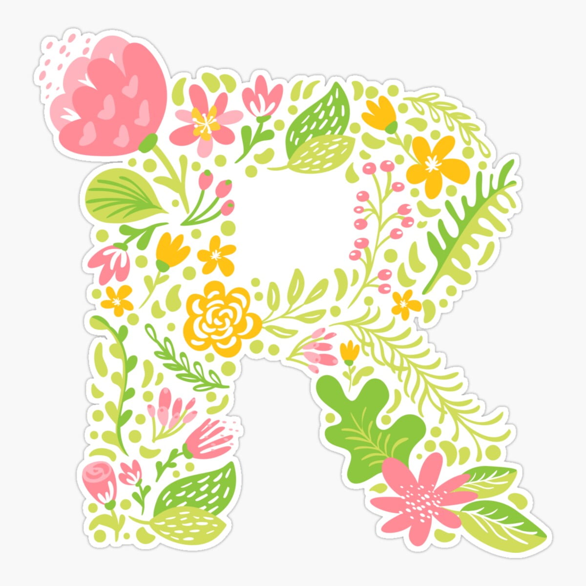 Onim Floral Letter R Sticker, Phone Decal Water Bottle Stickers Car ...