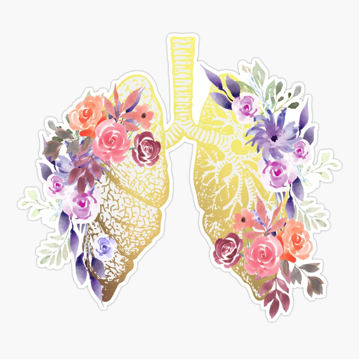 Onim Floral Lungs Anatomy Sticker, Phone Decal Water Bottle Stickers ...