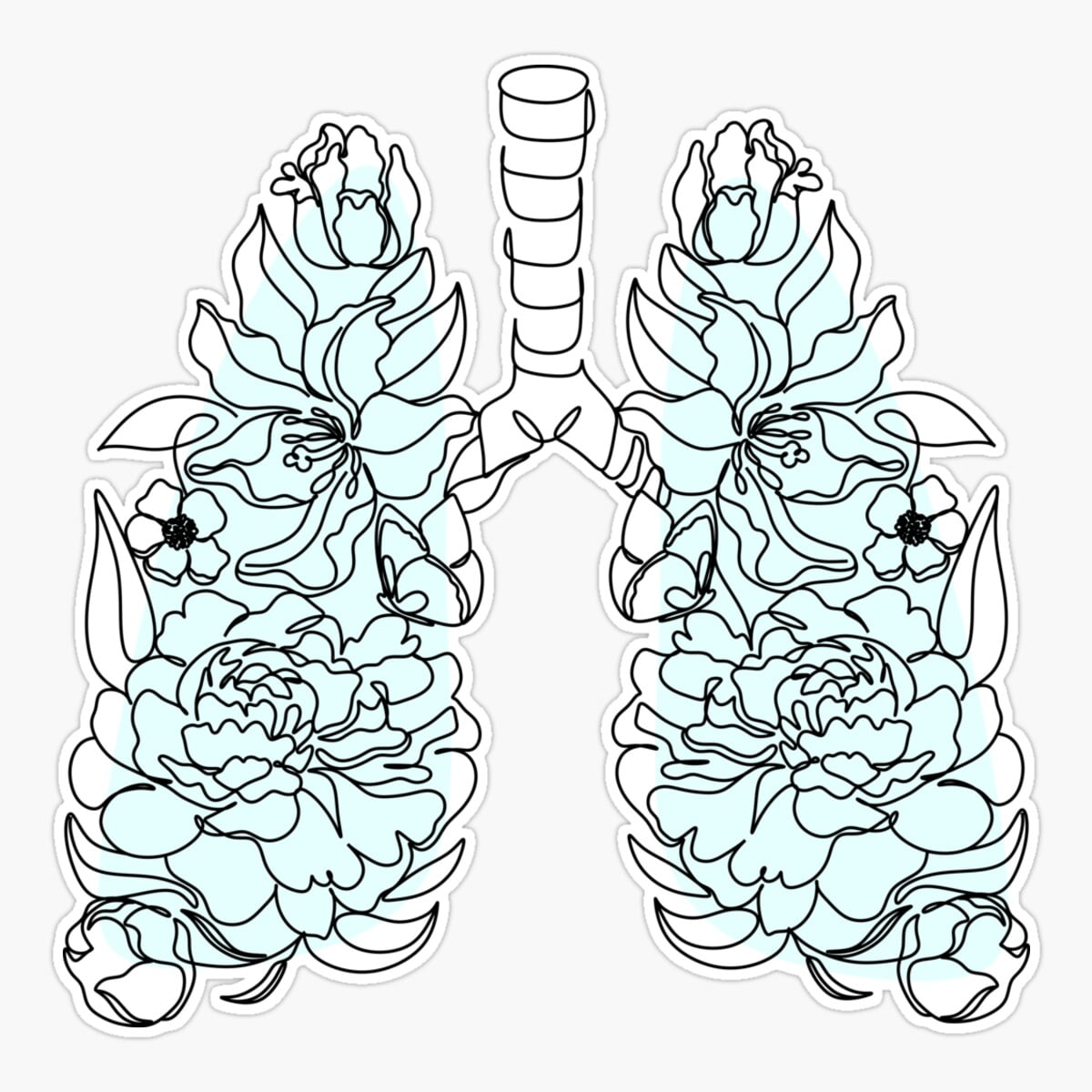 Onim Floral Lungs Line Art. Floral Lungs Anatomy Poster Sticker, Phone ...