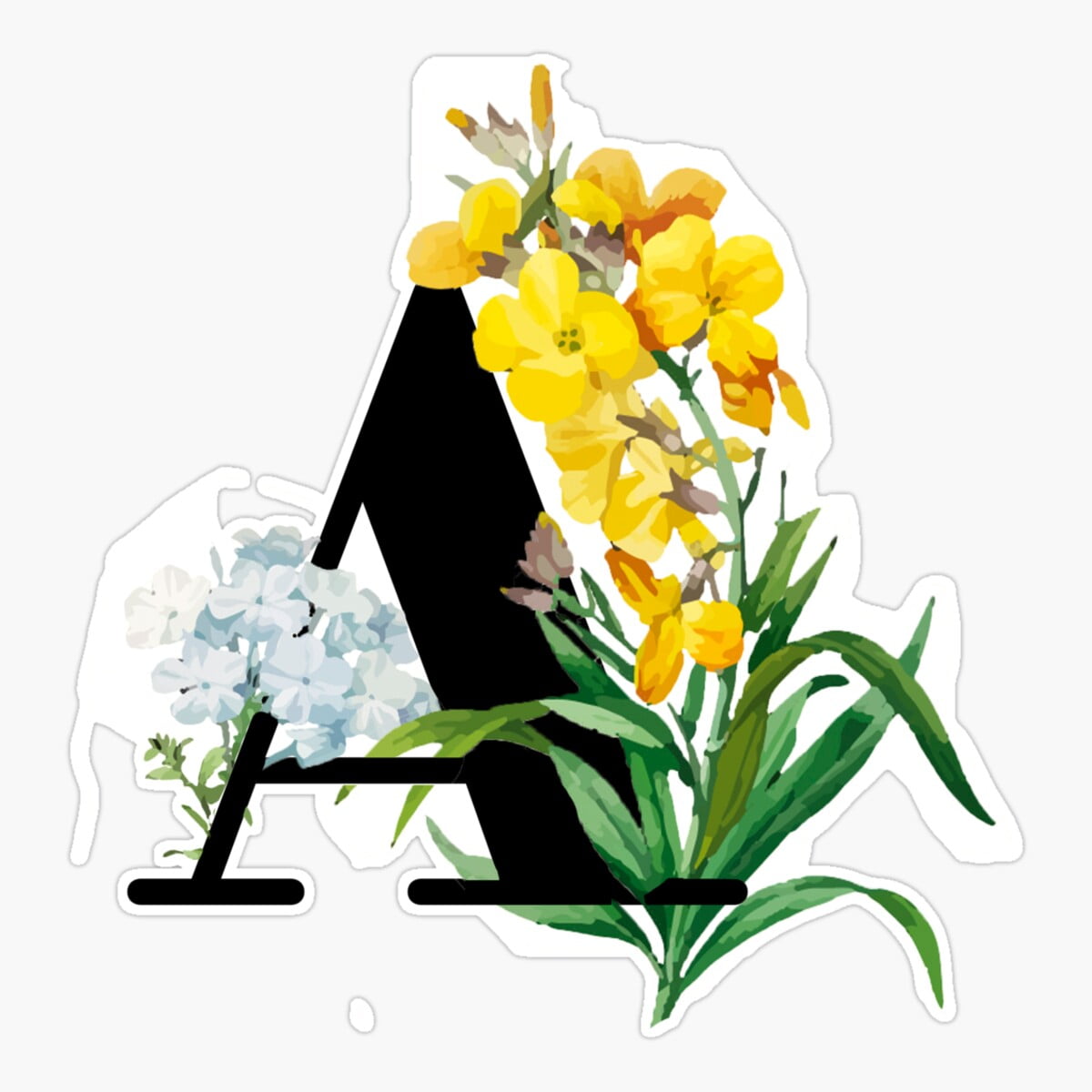 Onim Floral Monogram Letter A Sticker, Phone Decal Water Bottle ...