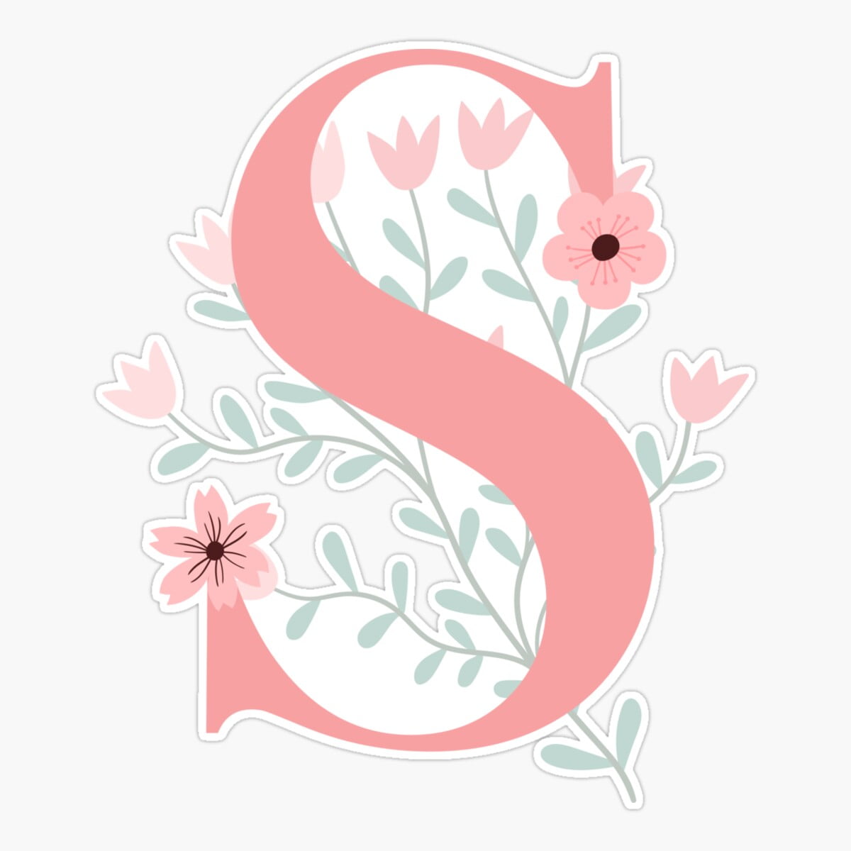 Onim Floral Monogram Letter S Sticker, Phone Decal Water Bottle ...