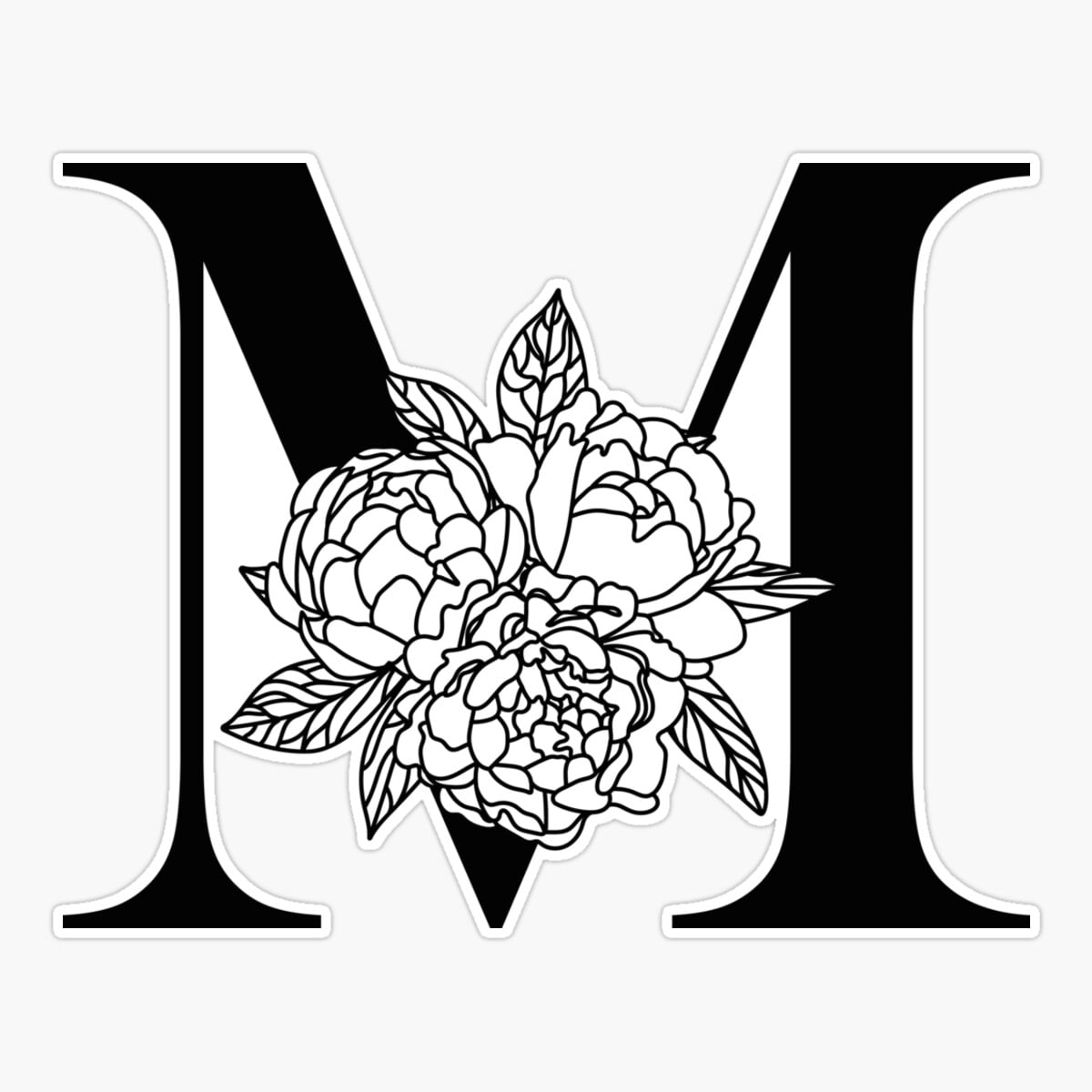 Onim Floral Monogram M Peony Bouquet Letter M Wedding Initials Capital ...