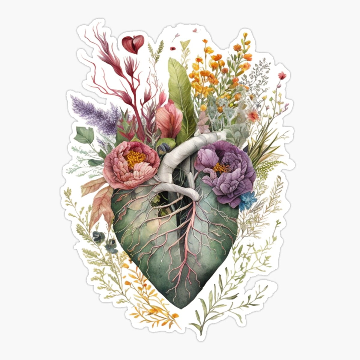 Onim Floral Overgrown Heart - Anatomy Floral Botanical Watercolor ...