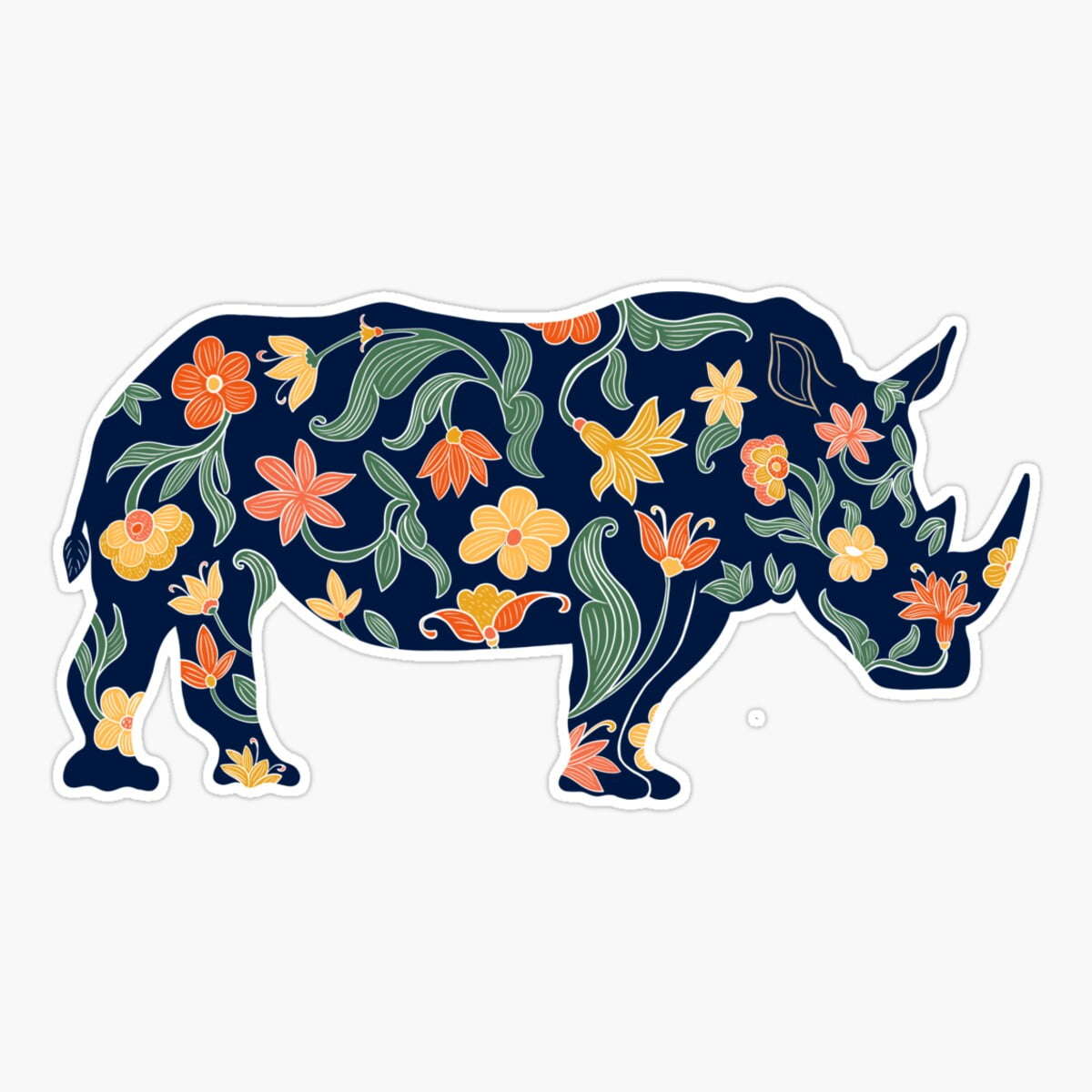 Onim Floral Rhino Silhouette No.1 Sticker, Phone Decal Water Bottle ...