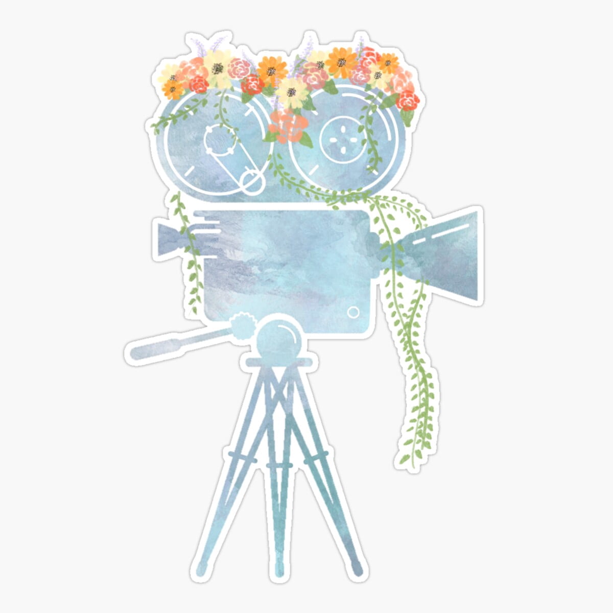 Onim Floral Vintage Movie Camera Sticker, Phone Decal Water Bottle ...