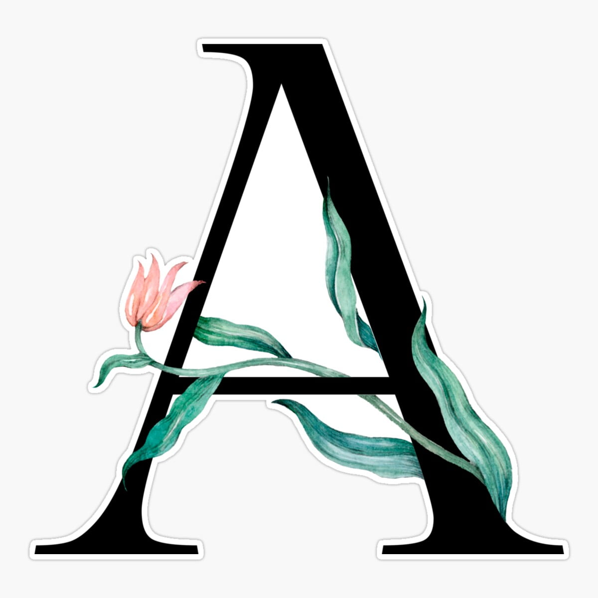 Onim Floral Wrapped Letter A Monogram Sticker, Phone Decal Water Bottle ...