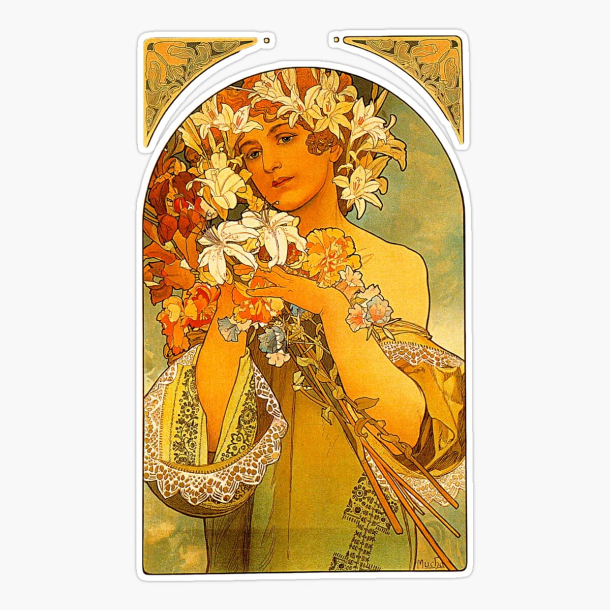 Onim Flower By Alphonse Mucha Sticker, Phone Decal Water Bottle ...