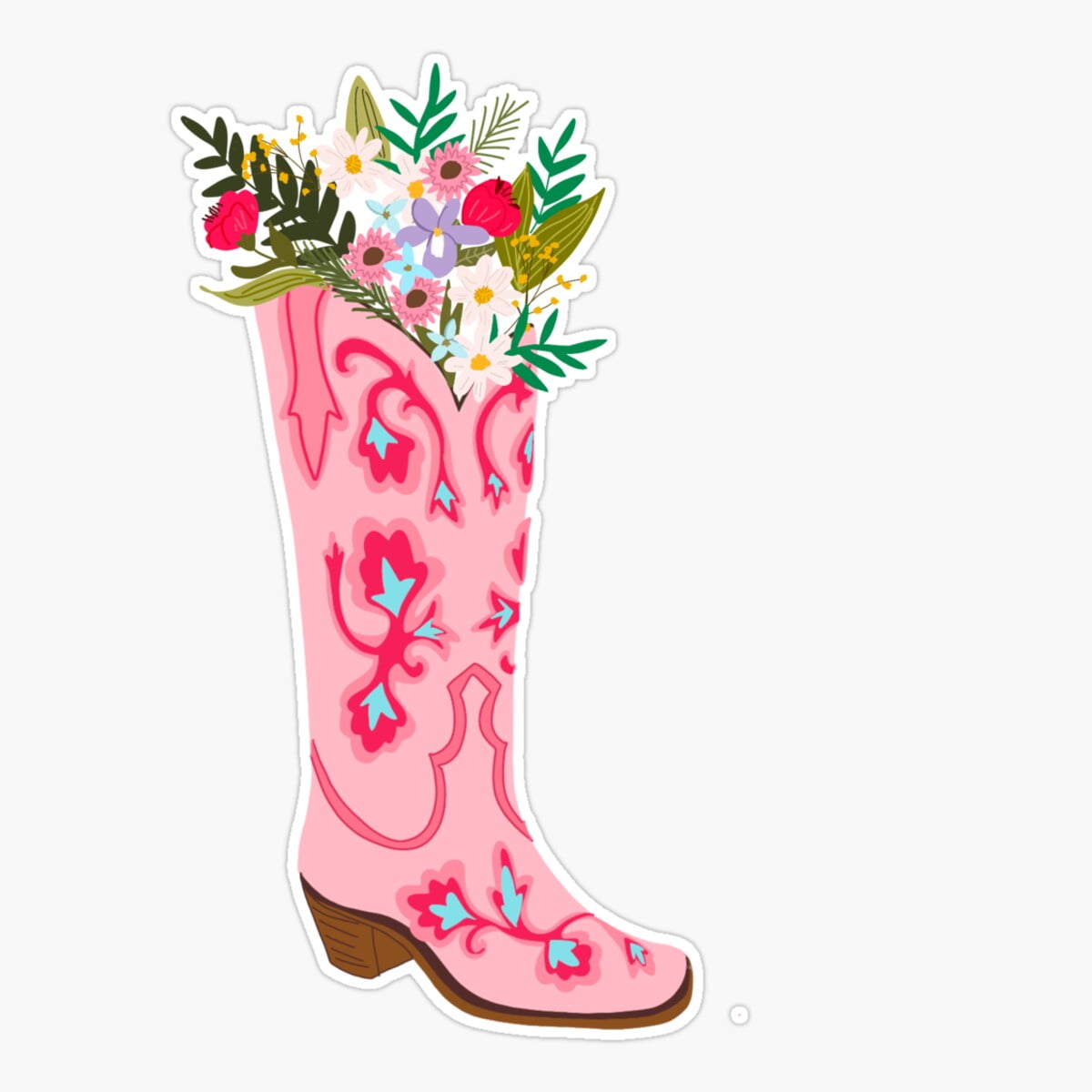 Onim Flower Cowgirl Boot Sticker, Phone Decal Water Bottle Stickers Car ...