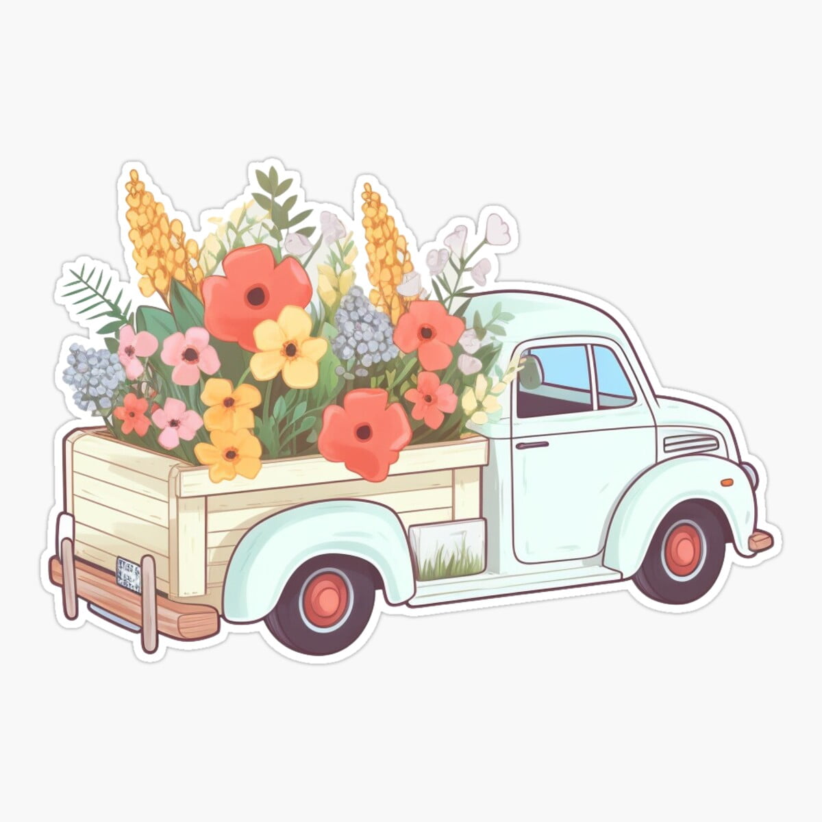 Onim Flower Farm Truck Sticker Cute Country Farmhouse Illustration ...