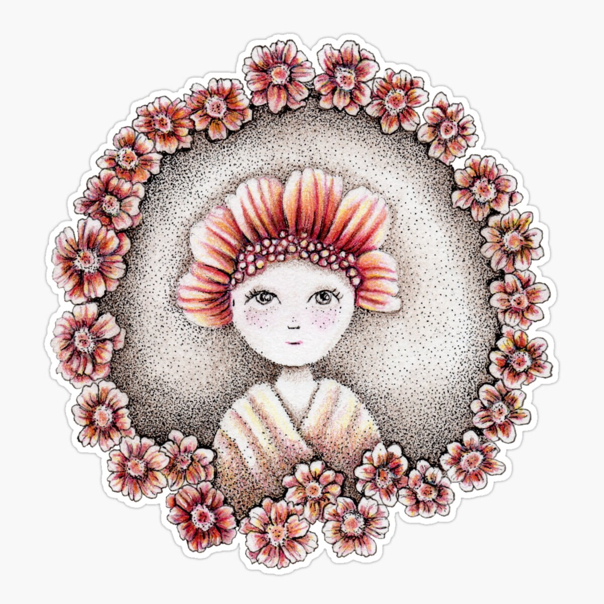 Onim Flower Girl In A Circle Of Red Flowers , Sticker Sticker, Phone ...