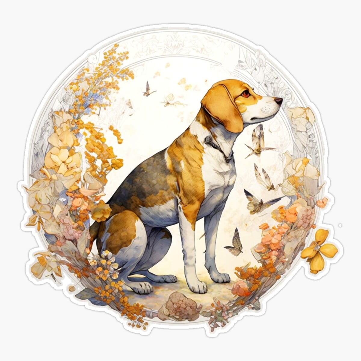 Onim Flowered Beagle Puppy Sticker, Phone Decal Water Bottle Stickers ...