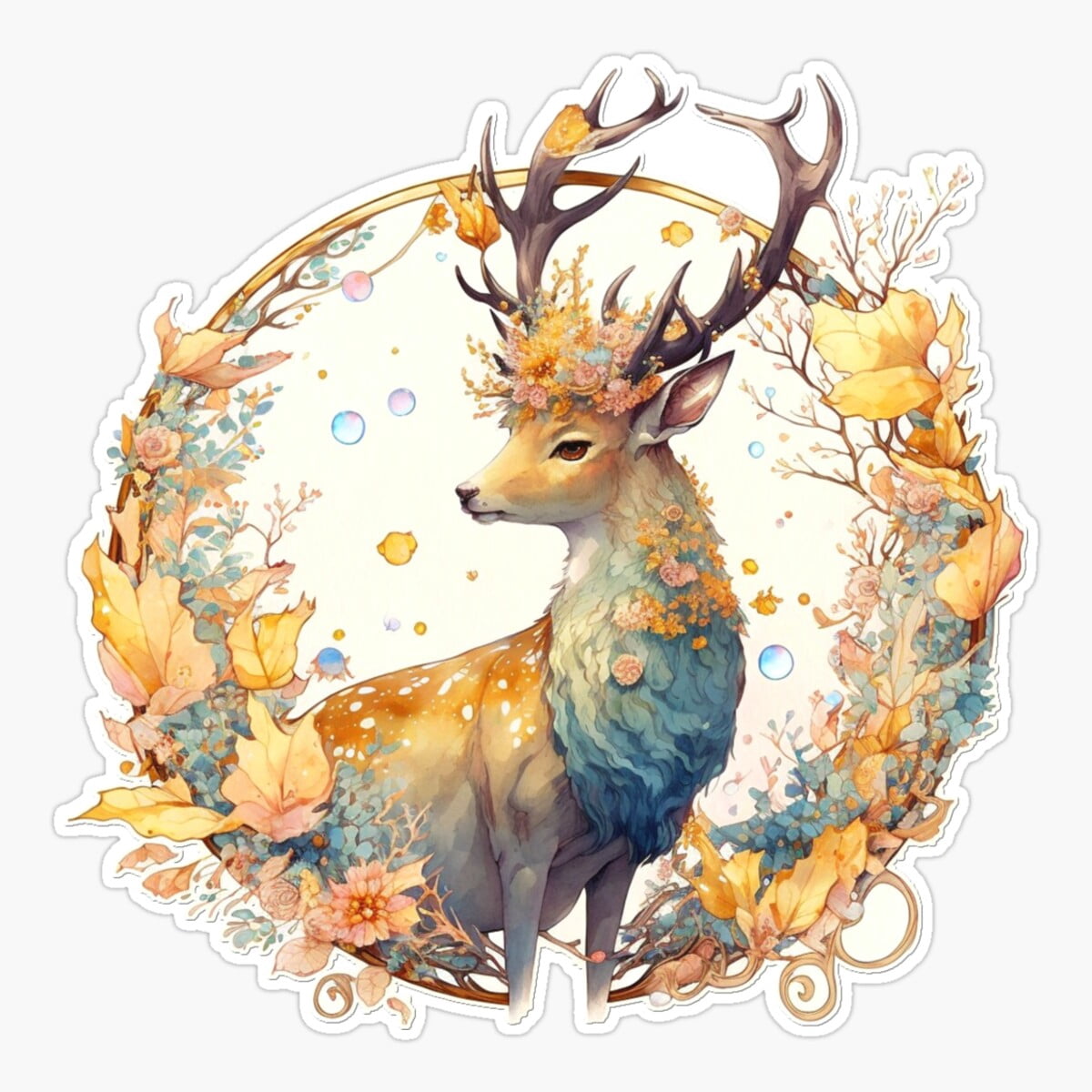 Onim Flowered Deer Sticker, Phone Decal Water Bottle Stickers Car ...