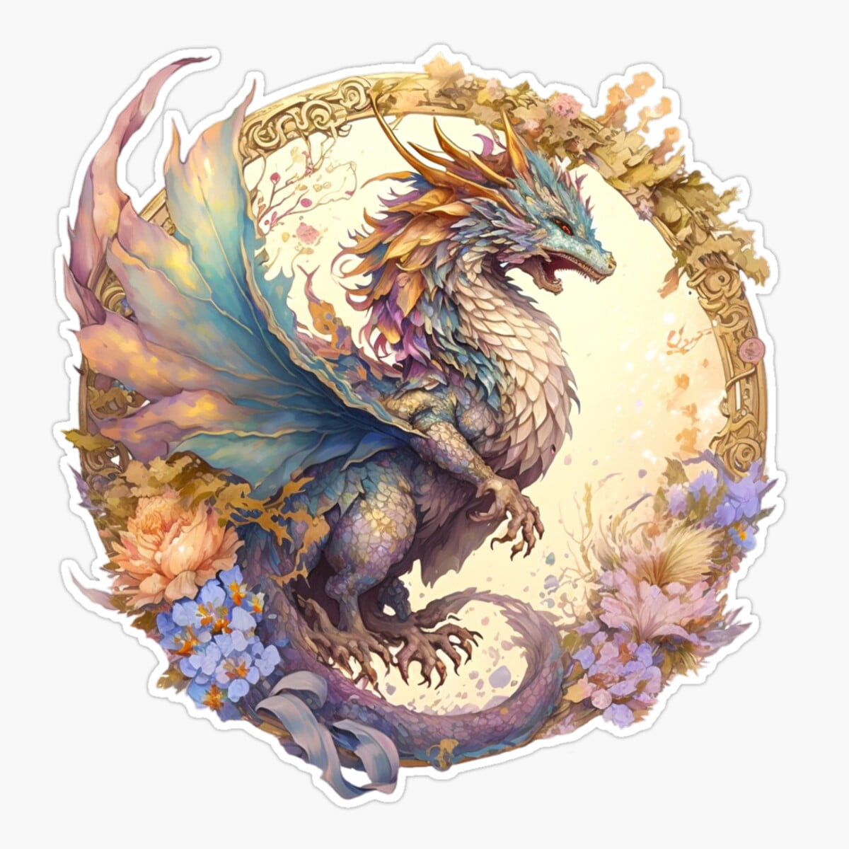 Onim Flowered Dragon Sticker, Phone Decal Water Bottle Stickers Car ...