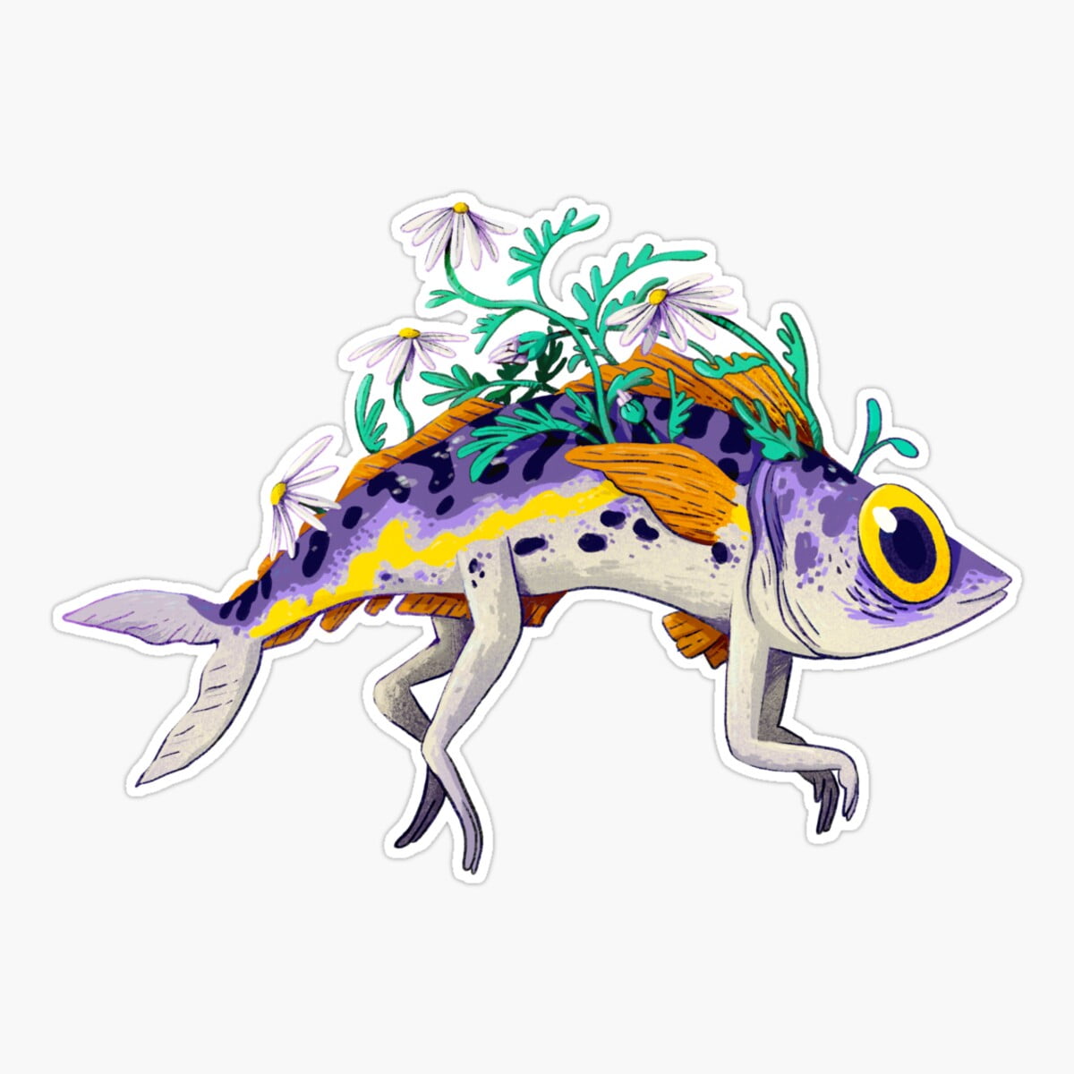 Onim Flowered Leg Fish Sticker, Phone Decal Water Bottle Stickers Car ...