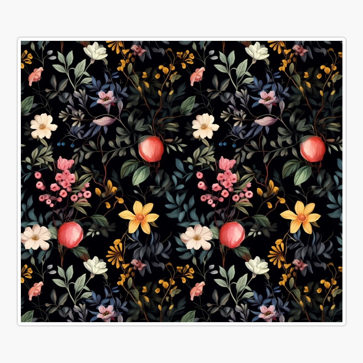 Onim Flowers And Peaches Pattern Sticker, Phone Decal Water Bottle ...