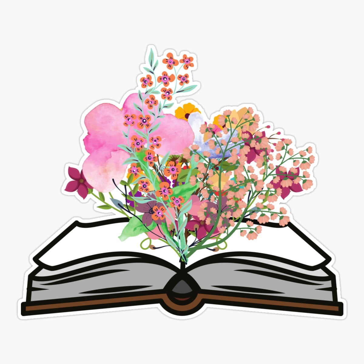 Onim Flowers Growing From A Book Sticker, Phone Decal Water Bottle ...