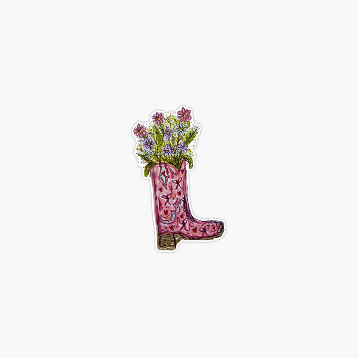 Onim Flowers In Pink Cowboy Boot Sticker, Phone Decal Water Bottle ...