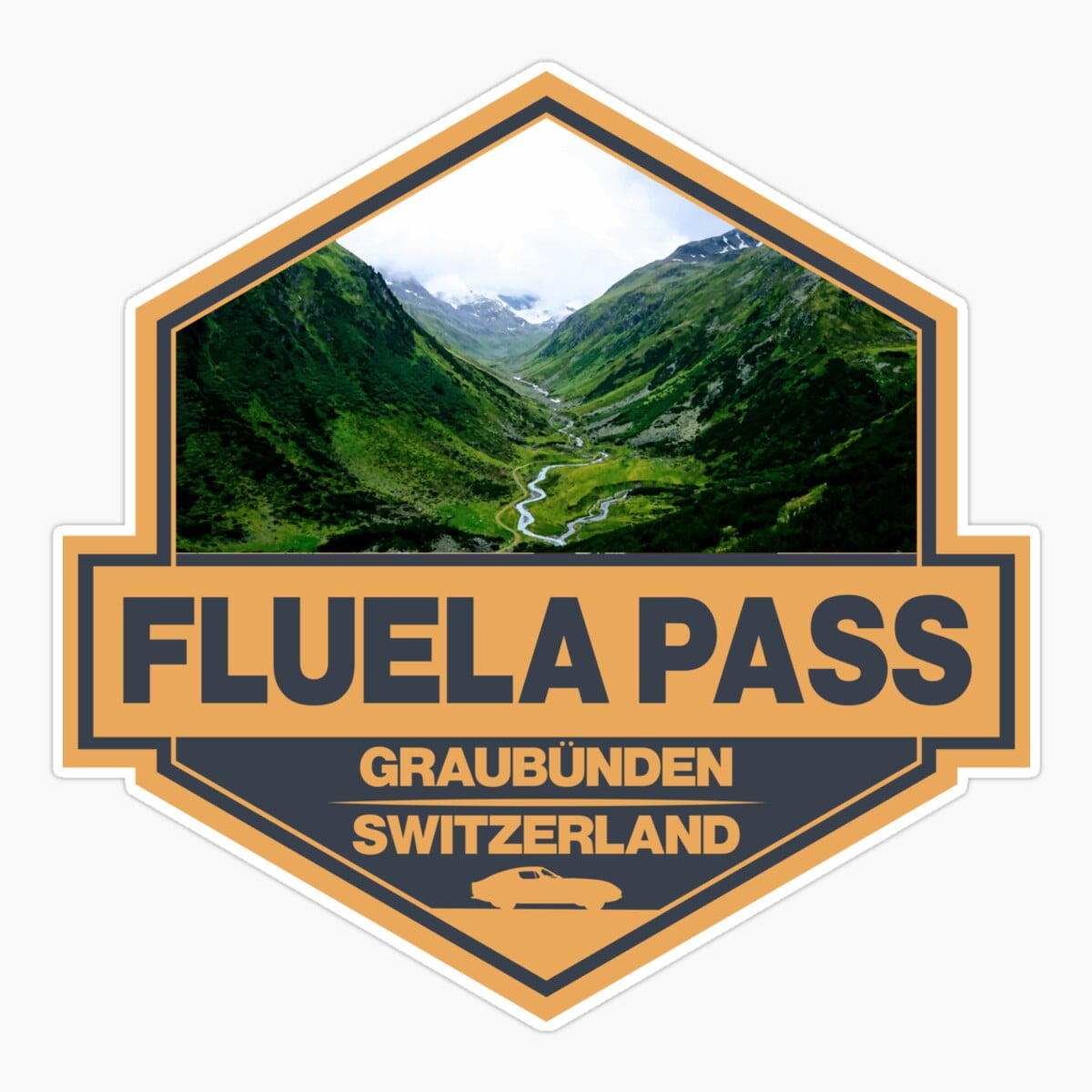 Onim Fluela Pass Switzerland Travel Art Badge Sticker, Phone Decal ...