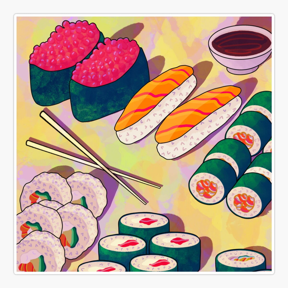 Onim Colorful Sushi Platter Sticker, Phone Decal Water Bottle Stickers ...