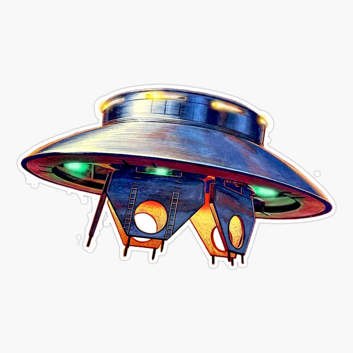 Onim Flying Saucer Ufo - Vintage Art - Alien Invader! Sticker, Phone ...