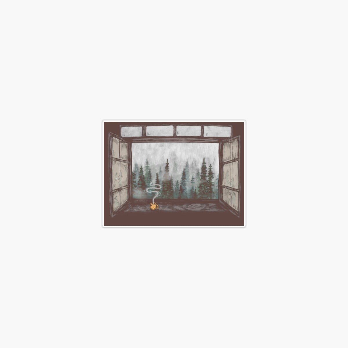 Onim Foggy Forest Window || Cozy Fall Illustration Sticker, Phone Decal ...