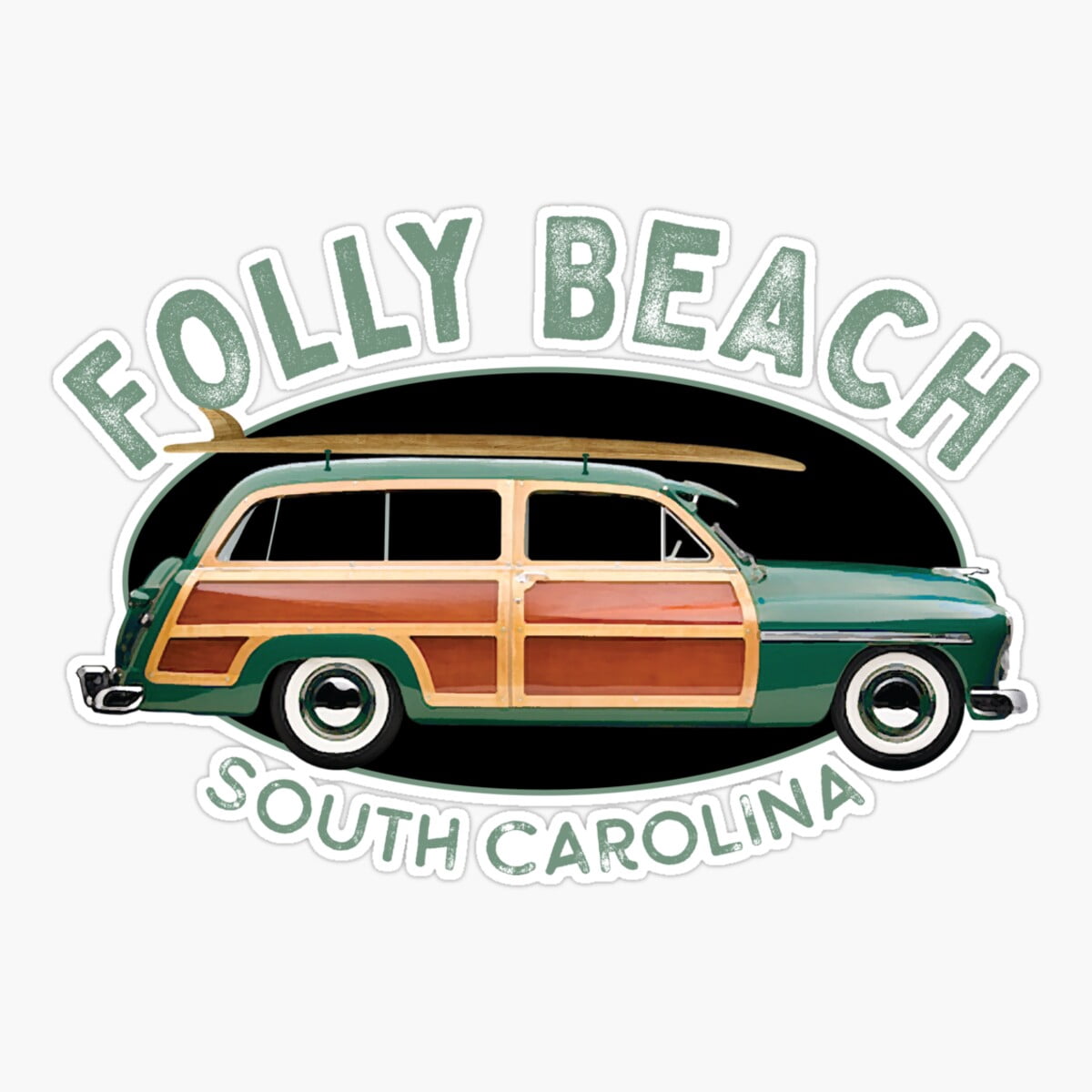 Onim Folly Beach South Carolina Vintage Surfing Design Souvenir Sticker ...