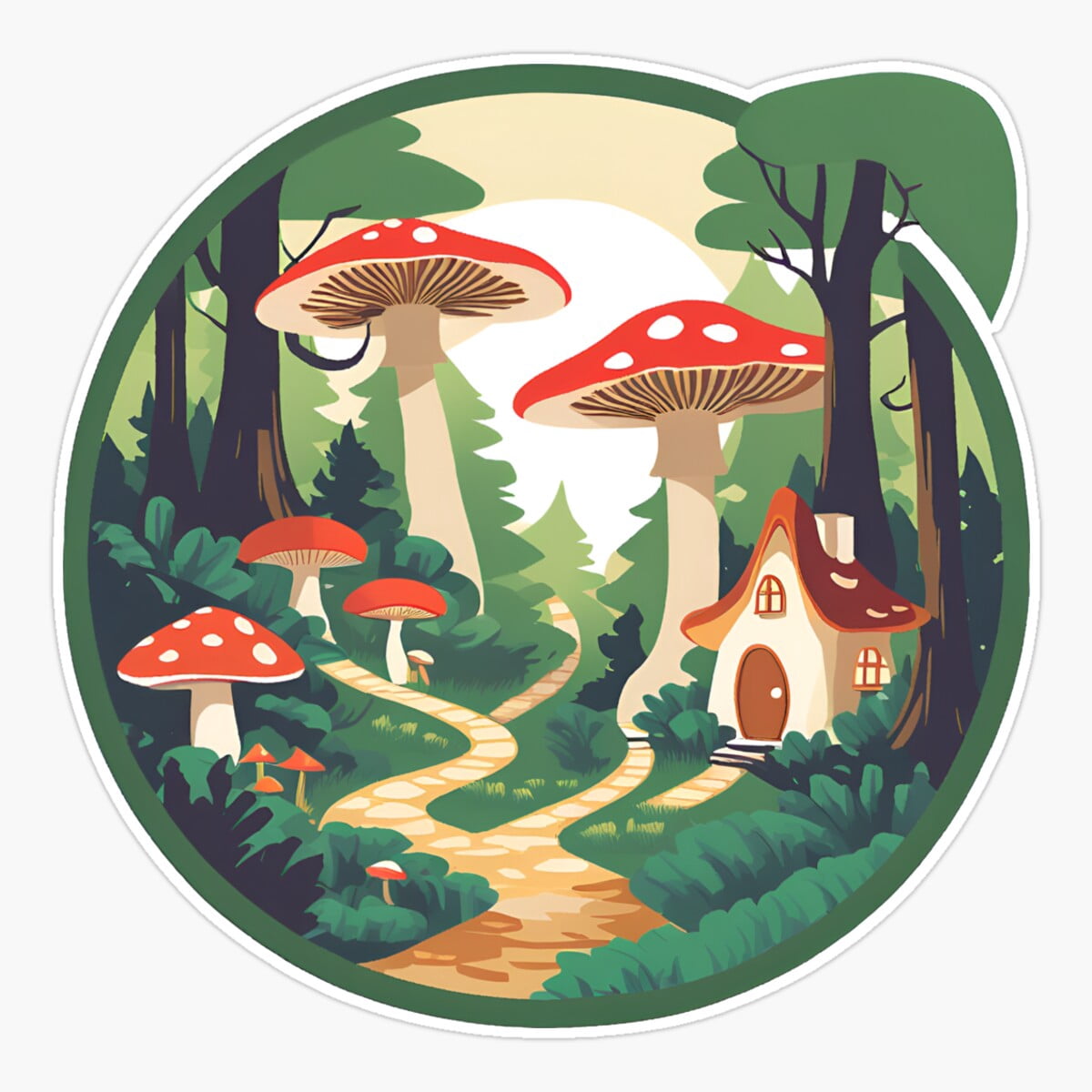 Onim Forest Mushrooms With Tiny Mushroom House Sticker, Phone Decal ...