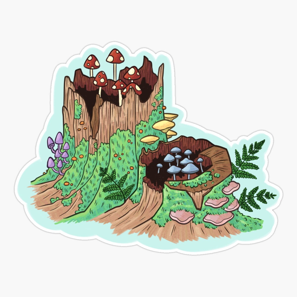 Onim Forest Stump With Moss And Mushrooms Sticker, Phone Decal Water ...