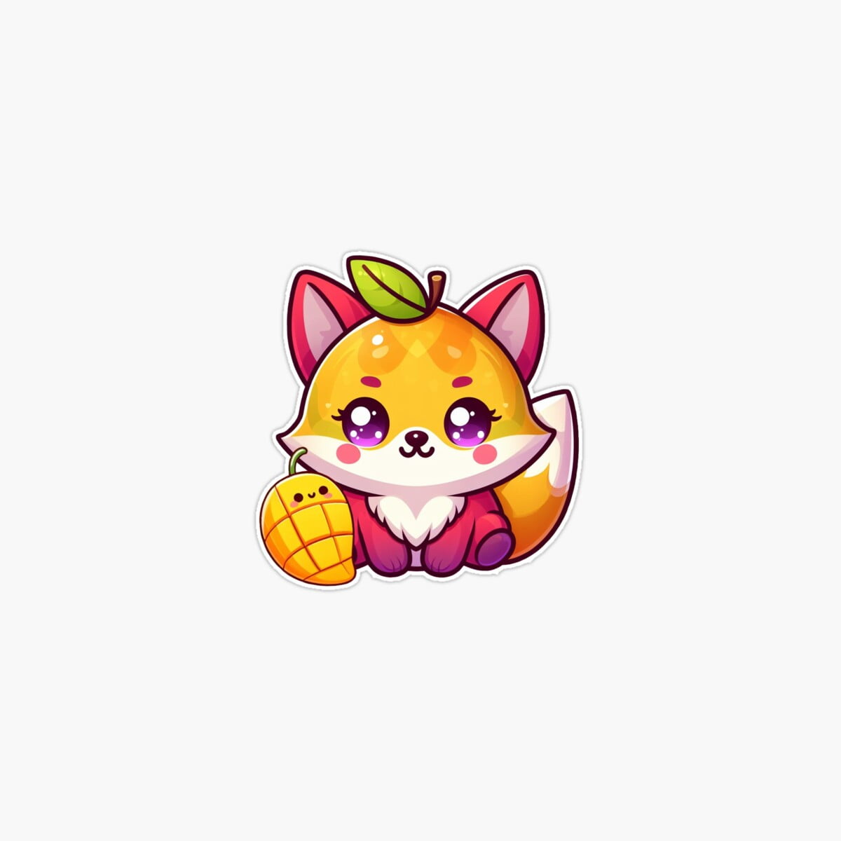 Onim Fox And Mango Cute Art Sticker, Phone Decal Water Bottle Stickers ...