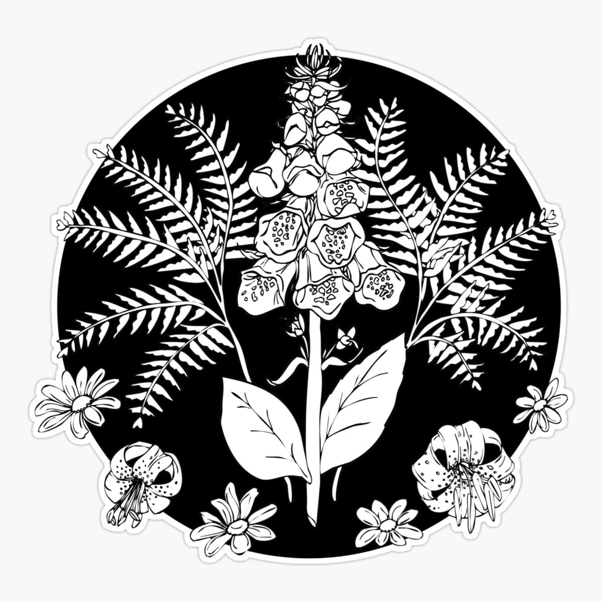 Onim Foxglove Ferns | Pnw Botanical Illustration Sticker, Phone Decal ...
