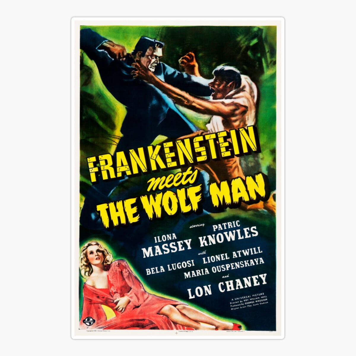 Onim Frankenstein Meets Wolfman Cult Horror Film Vintage Movie Sticker ...