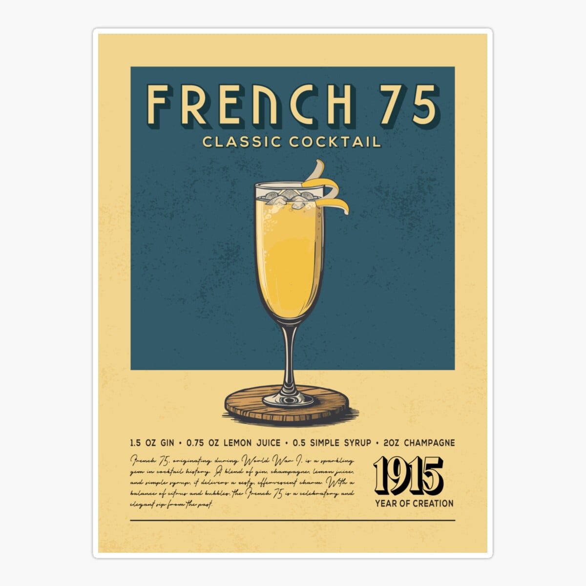 Onim French 75 Cocktail Vintage Recipe Poster Sticker, Phone Decal ...