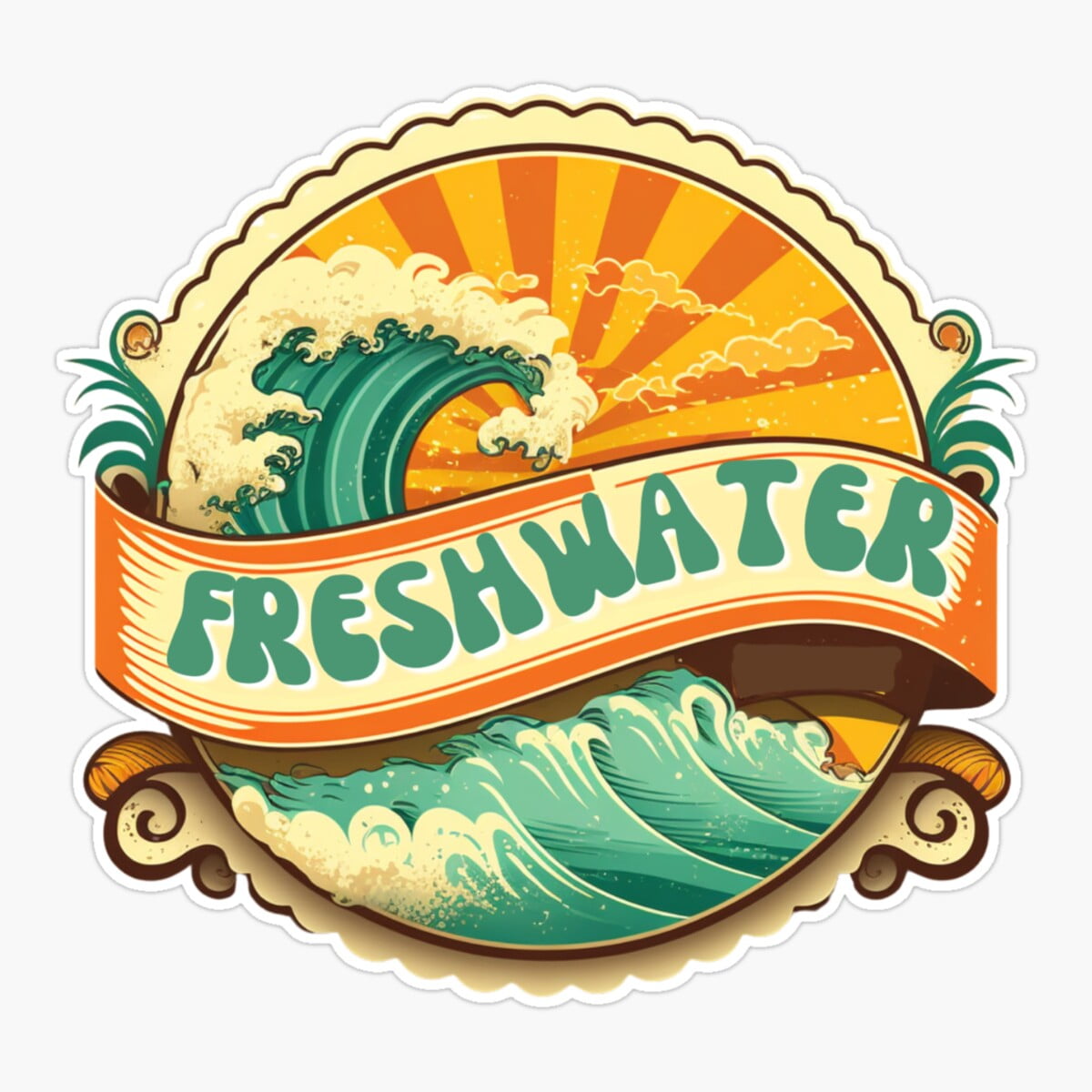 Onim Freshwater Beach Retro Sticker, Phone Decal Water Bottle Stickers ...