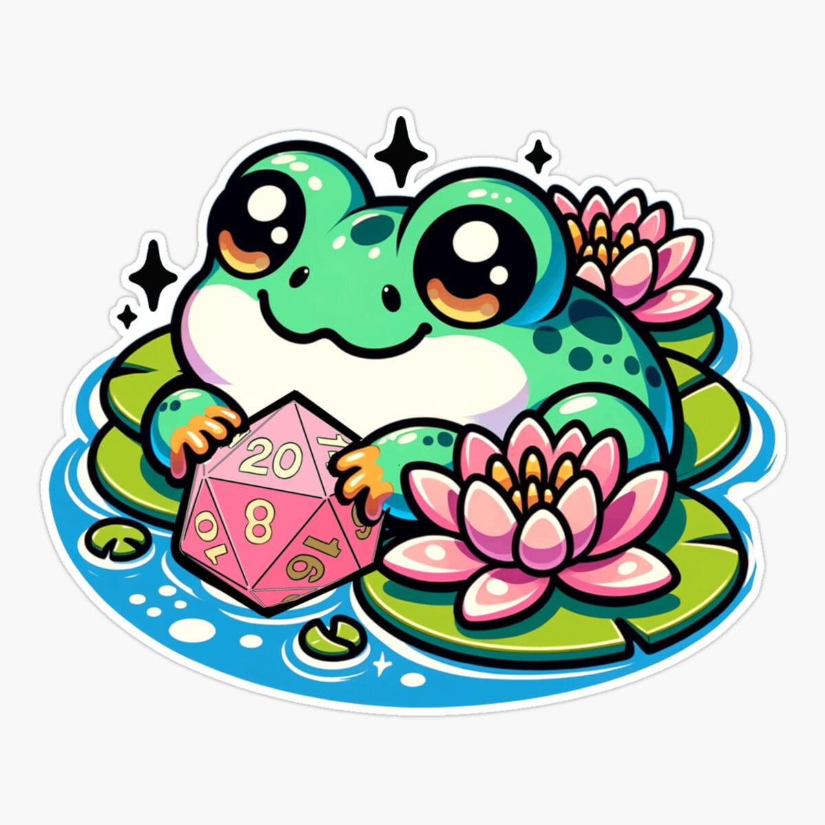 Onim Frog D20 Dnd Dice With Waterlilies, Cute Kawaii, Cottagecore, Pink ...