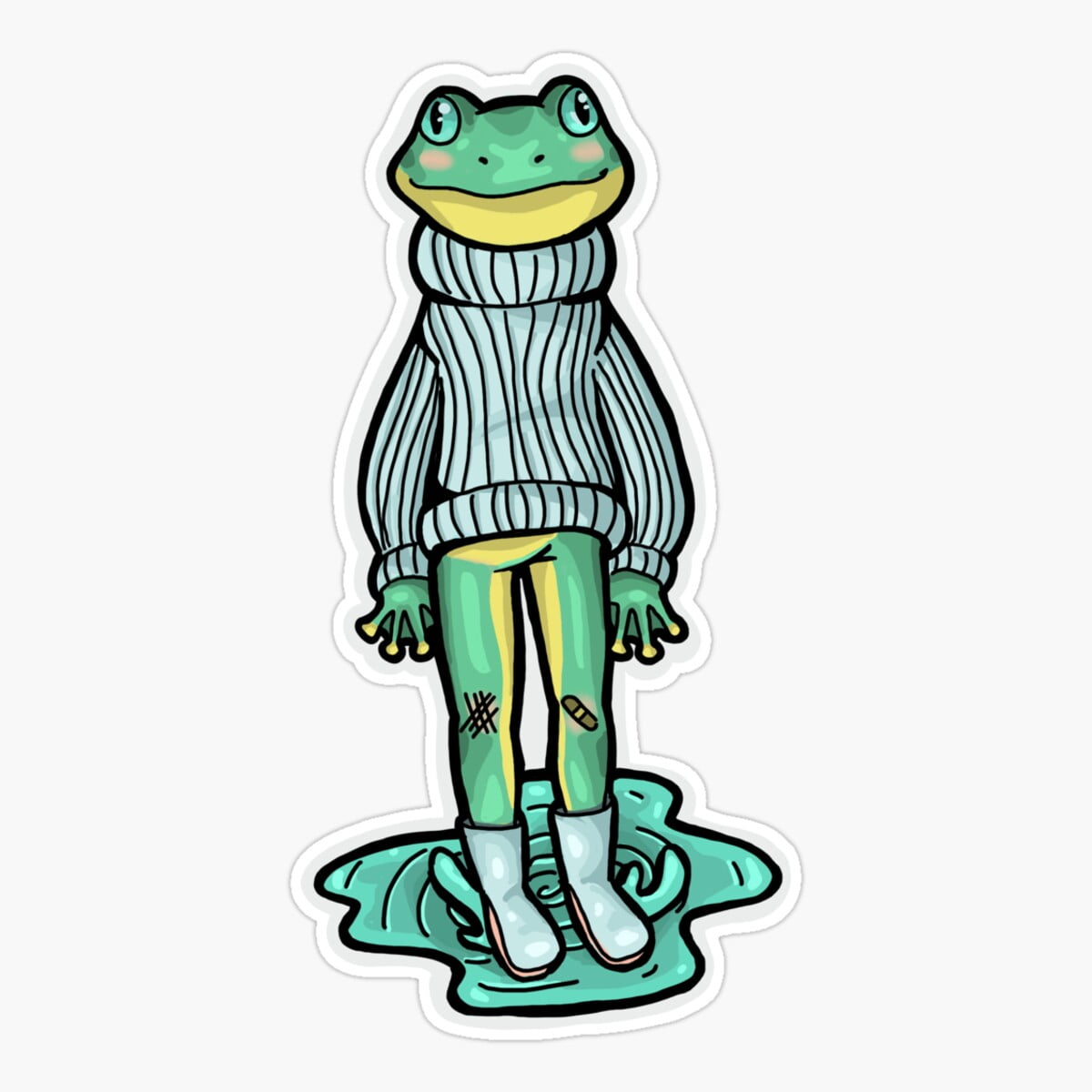 Onim Frog In A Puddle Sticker, Phone Decal Water Bottle Stickers Car ...