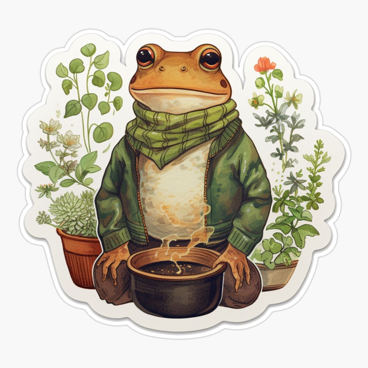 Onim Frog In The Garden Cottagecore Style Sticker, Phone Decal Water ...