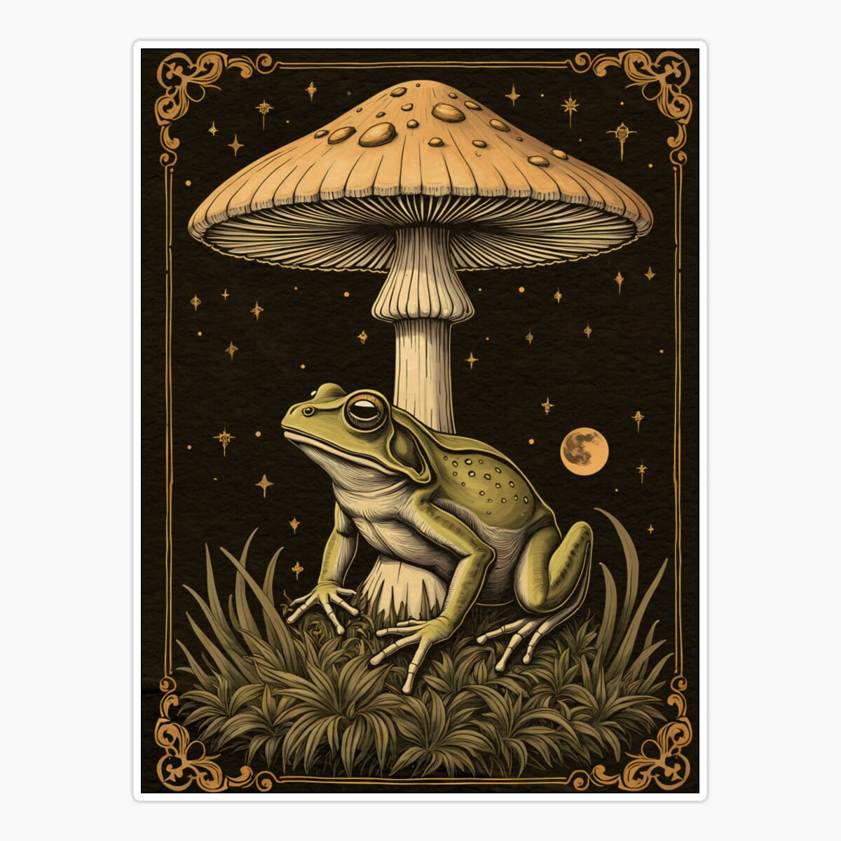 Onim Frog And Mushroom In The Forest At Night - Goblincore Dark Forest ...