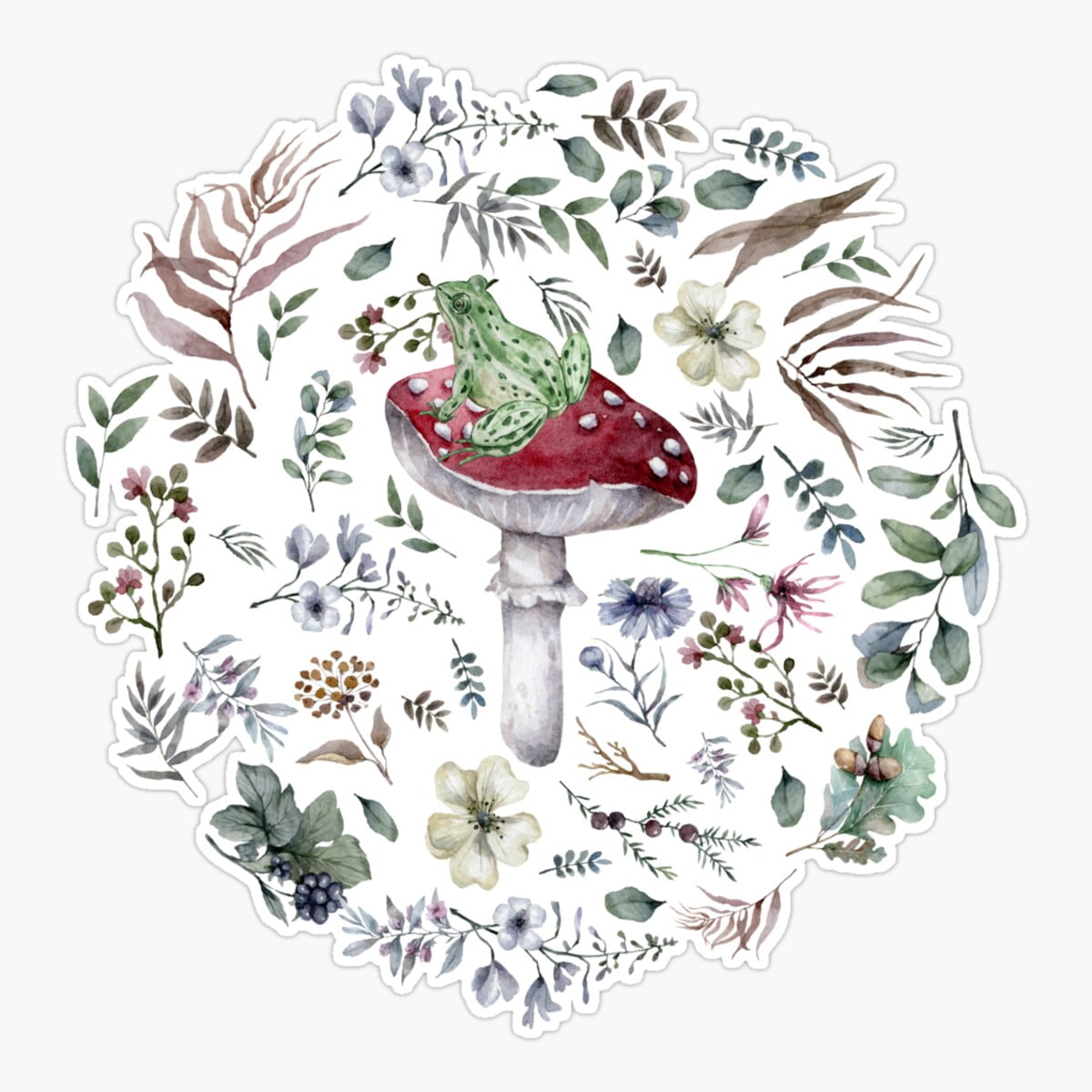 Onim Frog On Mushroom Cottagecore Aesthetic Sticker, Phone Decal Water ...