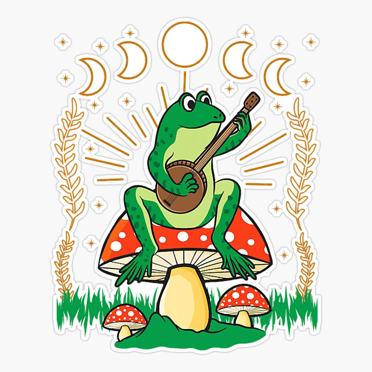 Onim Frog Playing Banjo Dark Academia Sticker, Phone Decal Water Bottle ...