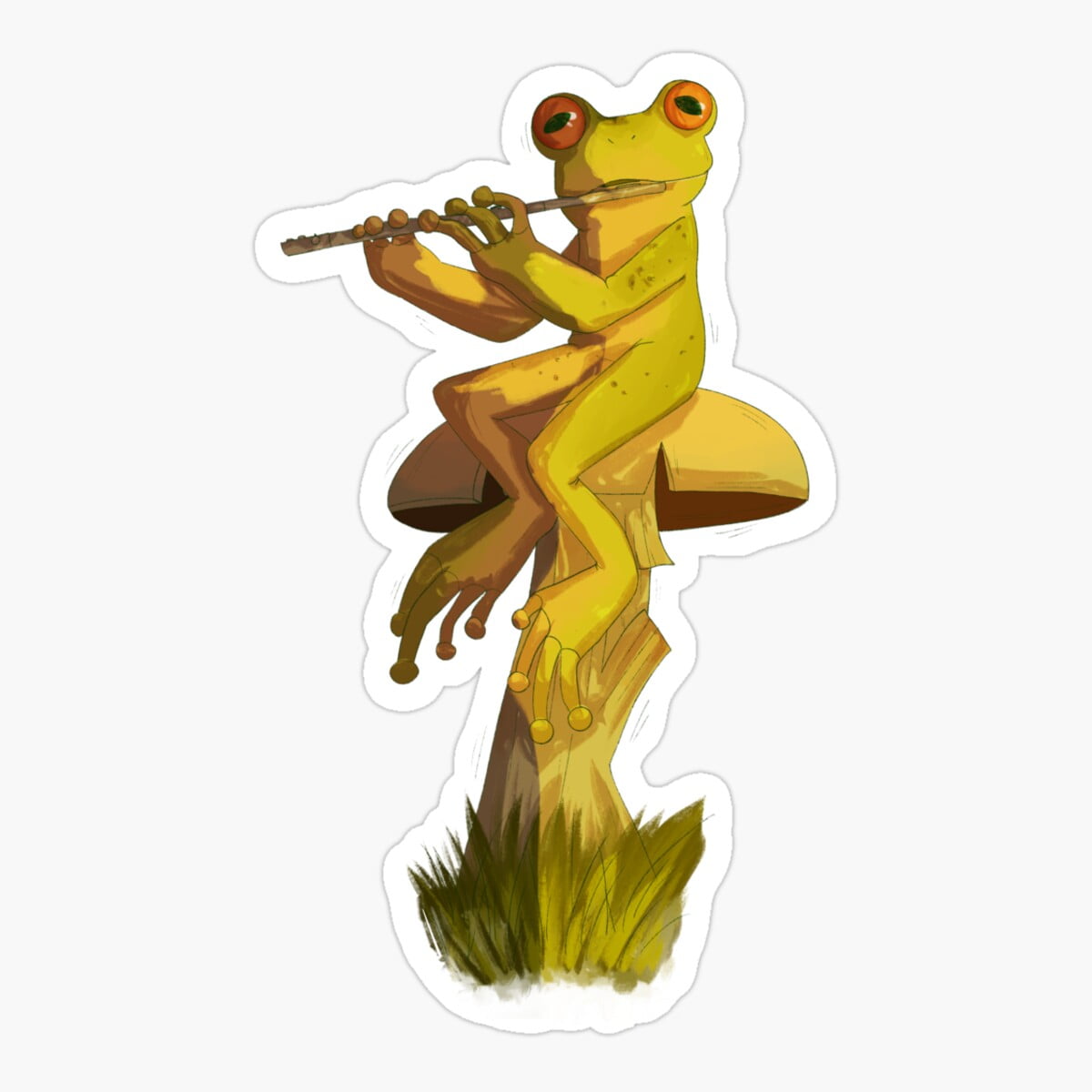 Onim Frog Playing The Flute On A Mushroom Sticker, Phone Decal Water ...
