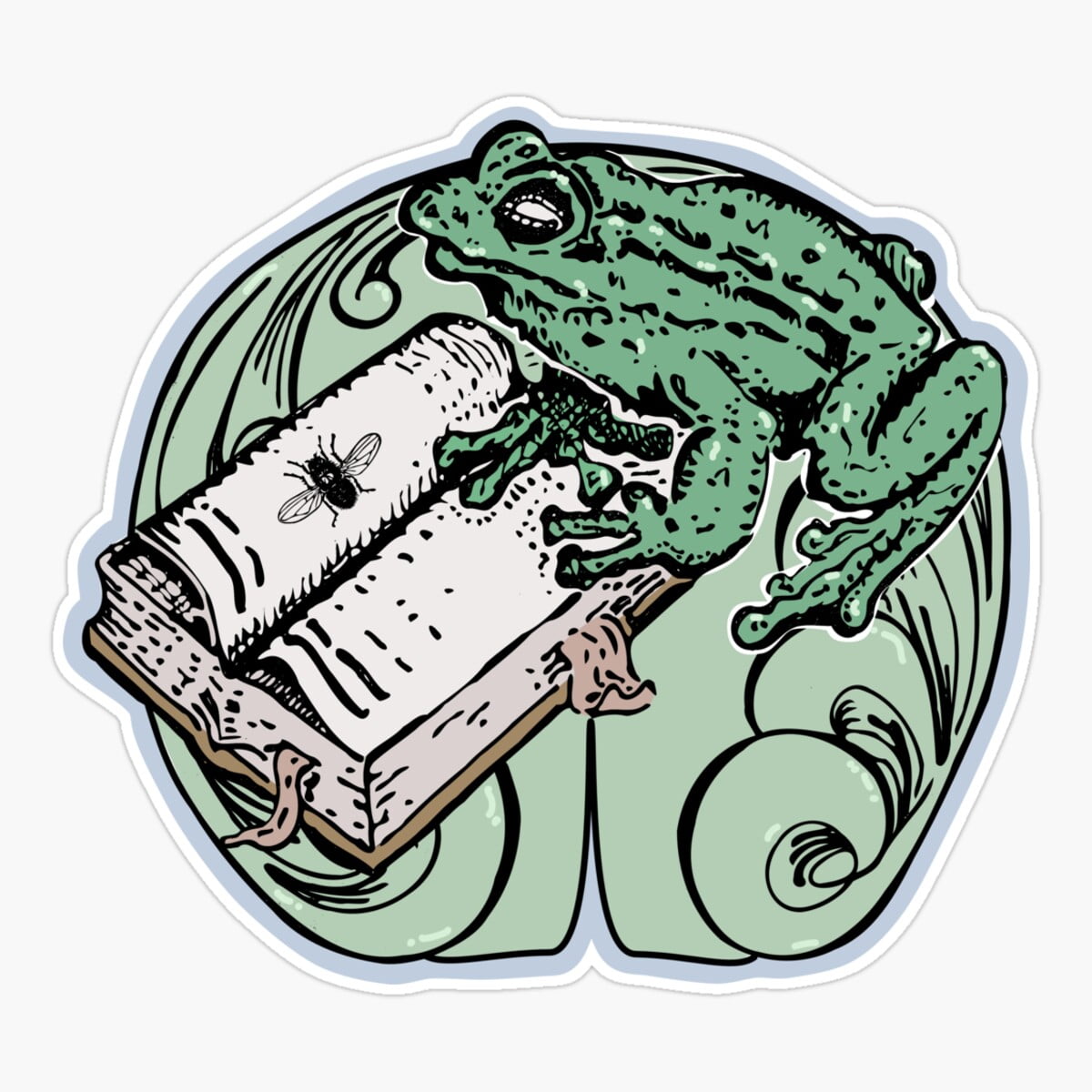 Onim Frog Reading Book, Cottagecore Garden Pond Lily Pad Sticker, Phone ...