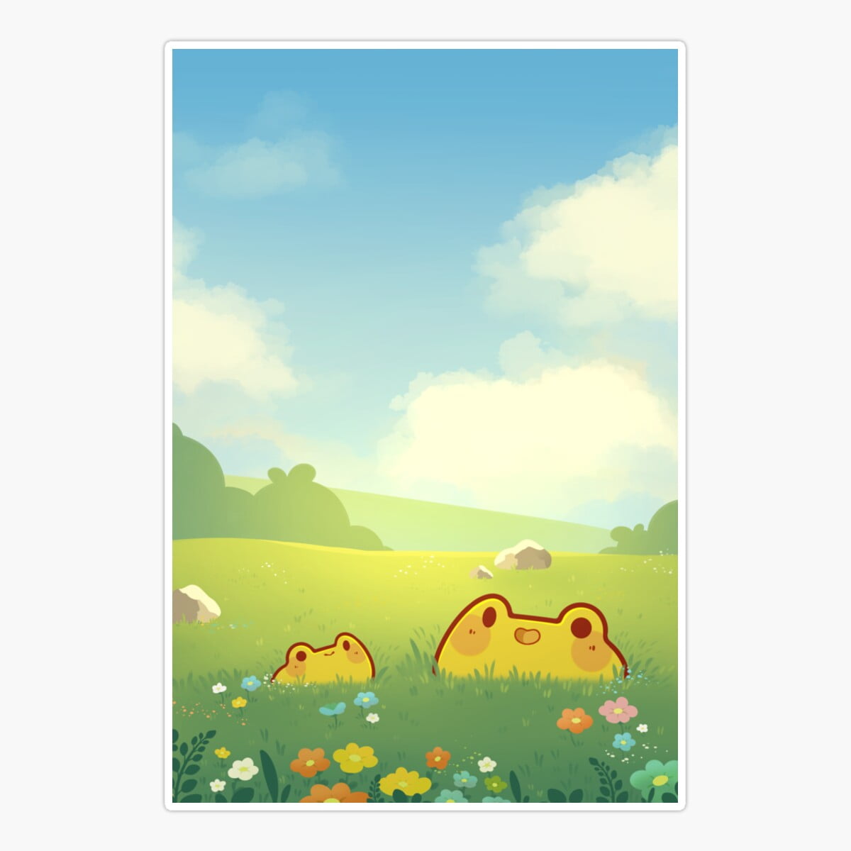 Onim Frogs In A Flowerfield Sticker, Phone Decal Water Bottle Stickers ...