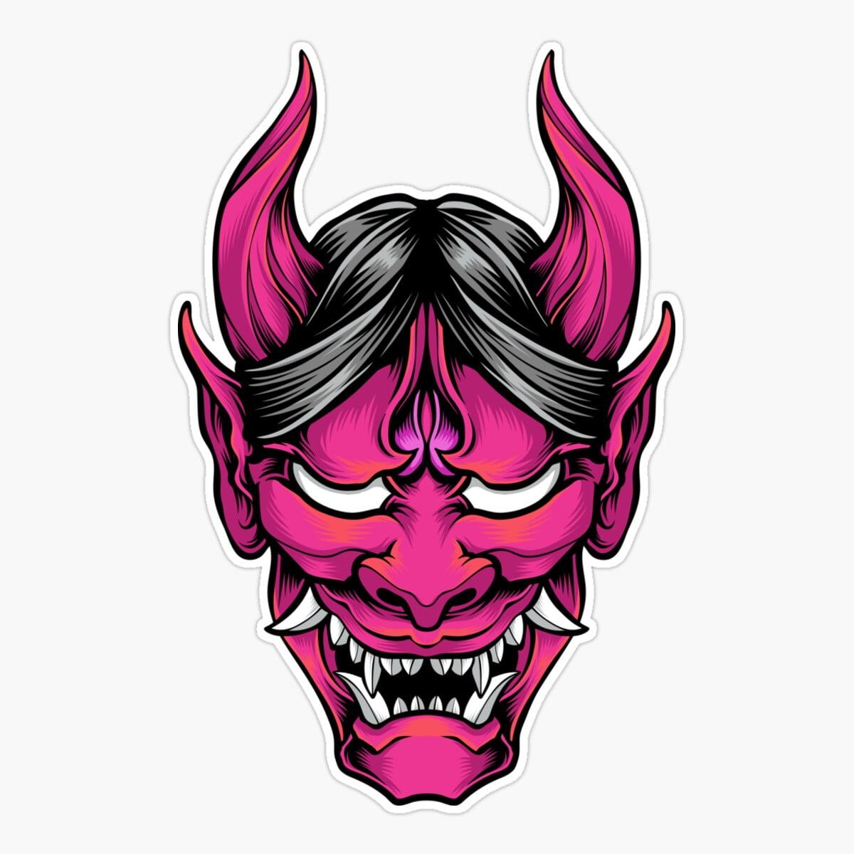 Onim Fuchsia Oni Hannya Japanese Demon Tattoo Style Sticker, Phone ...