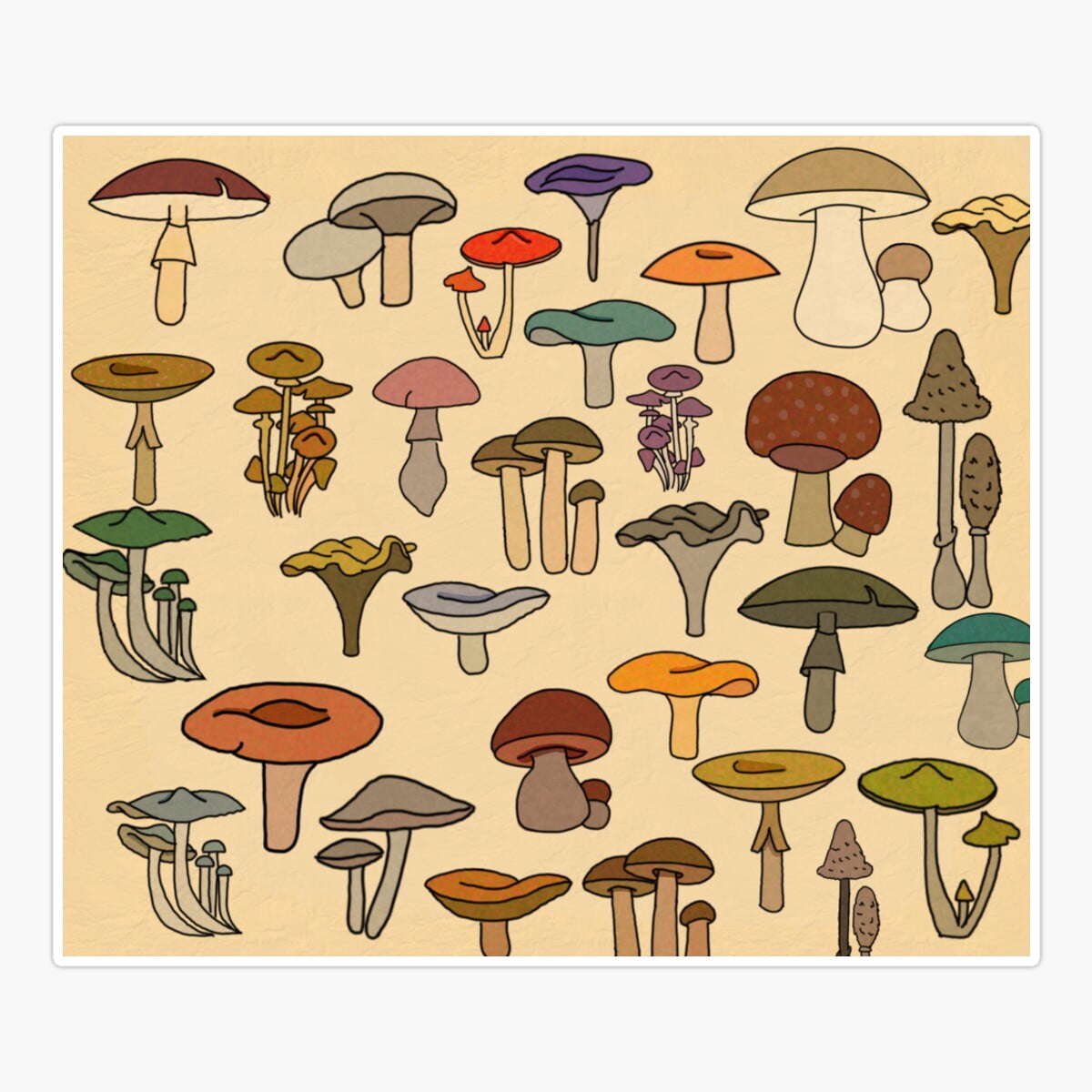 Onim Fungi Illustration Print Sticker, Phone Decal Water Bottle ...