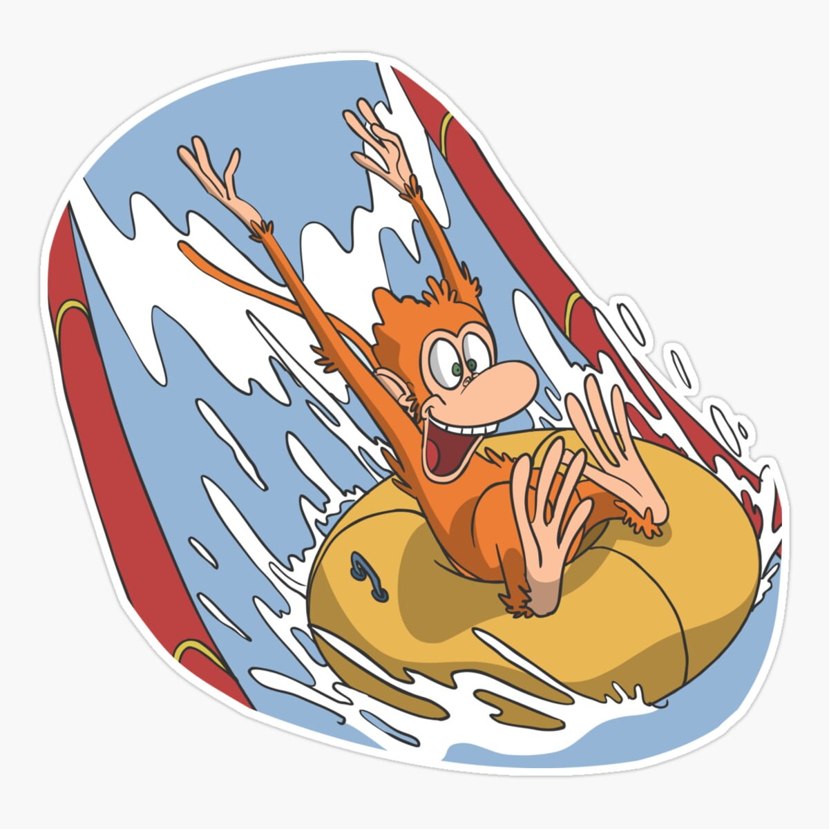 Onim Funny Monkey In Water Park On Slide Sticker, Phone Decal Water ...