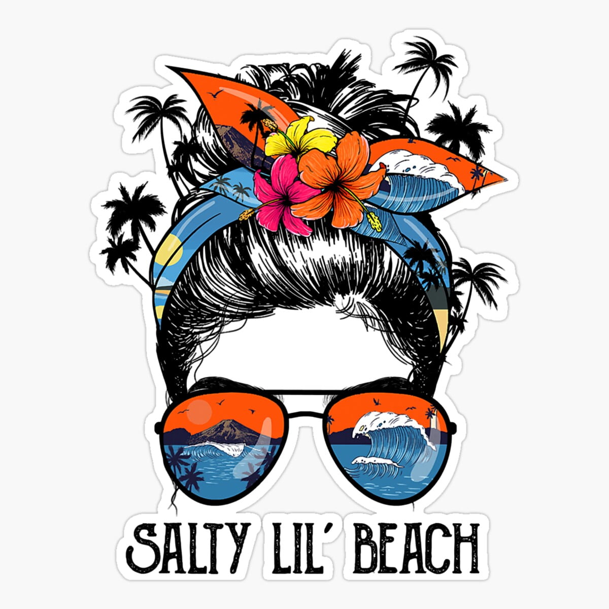 Onim Funny Salty Lil Beach Messy Bun Sticker, Phone Decal Water Bottle ...